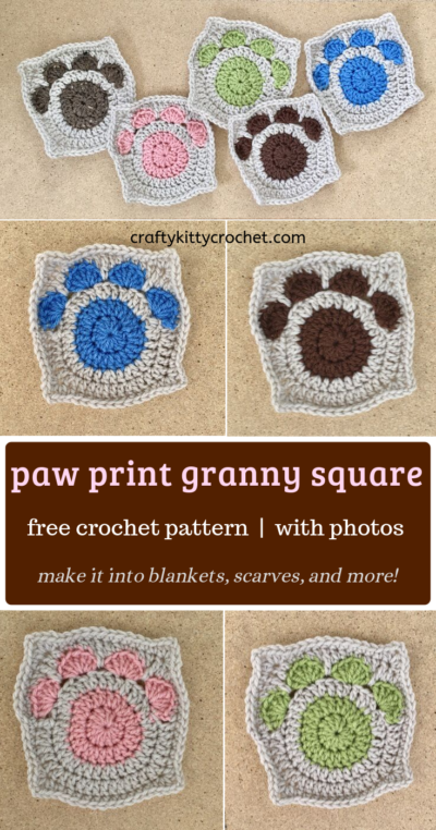 Paw Print Granny Square Crochet Pattern ~ Crafty Kitty Crochet